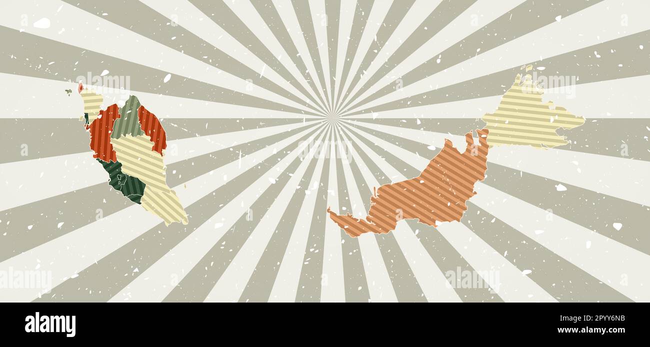 Malaysia Vintage Map Grunge Poster With Map Of The Country In Retro Color Palette Shape Of