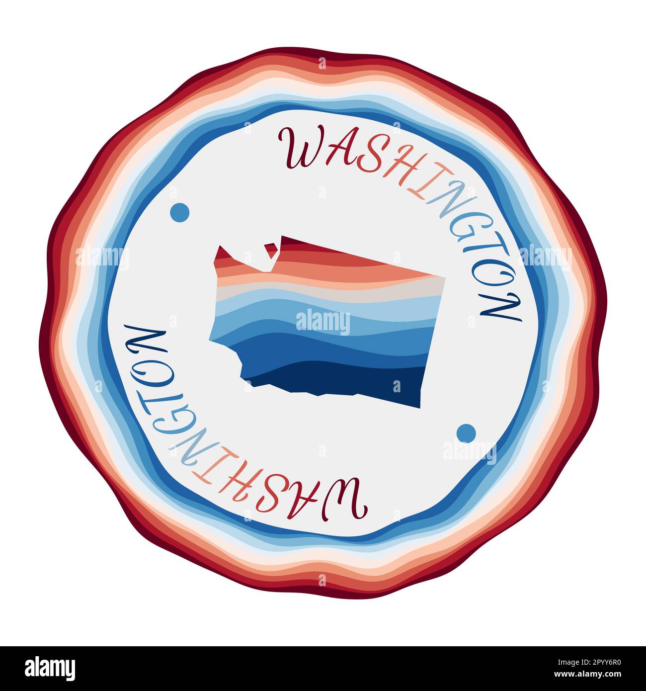 Washington badge. Map of the US state with beautiful geometric waves ...