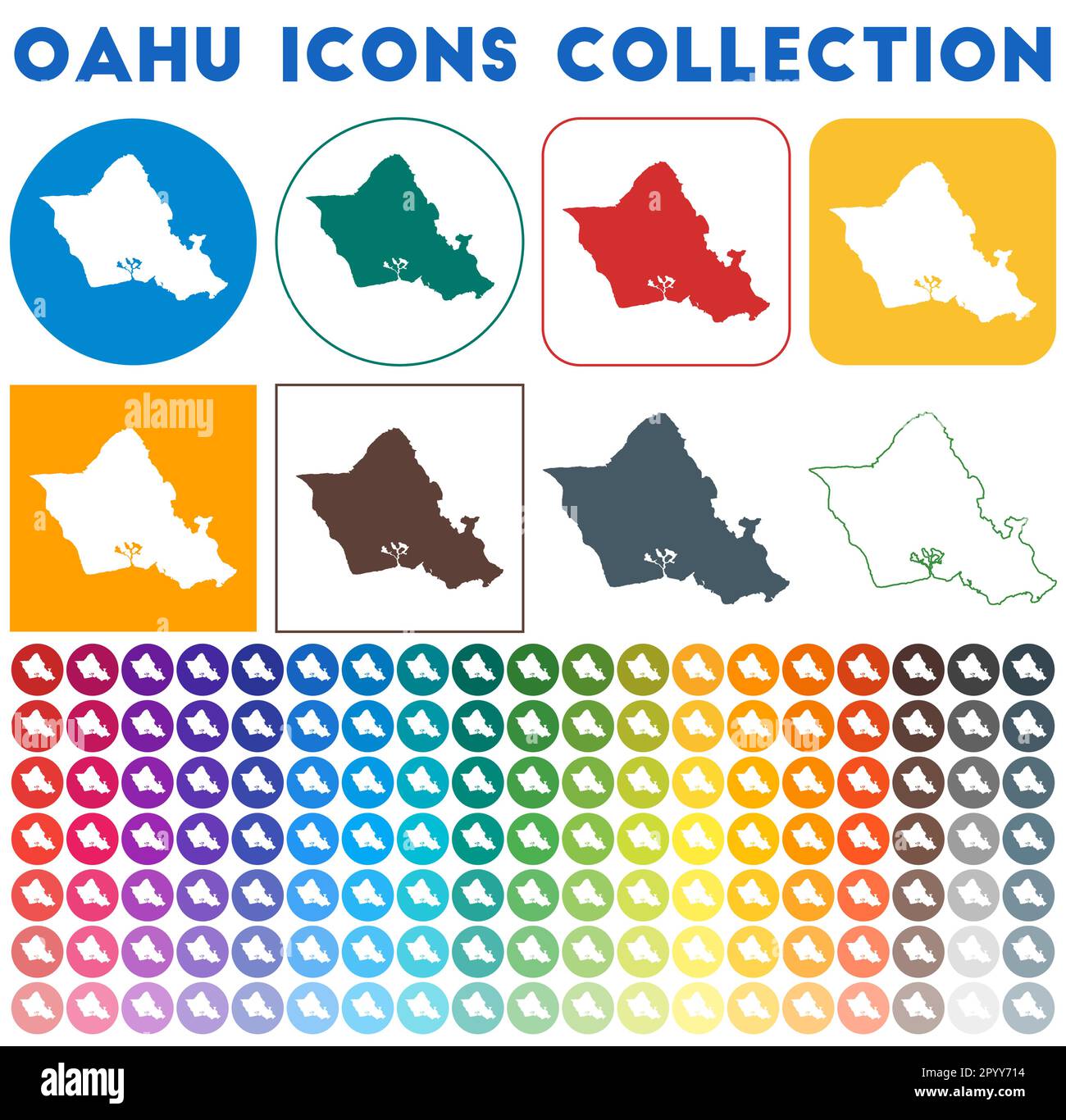 Oahu icons collection. Bright colorful trendy map icons. Modern Oahu ...