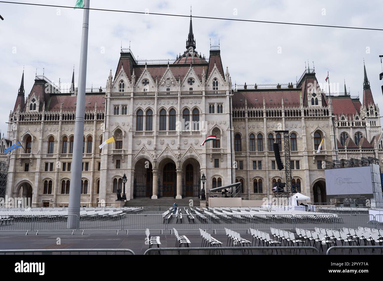 Budapest, Hungary - April 29, 2023 - the Hungarian Parliament Building - preparation for the ...