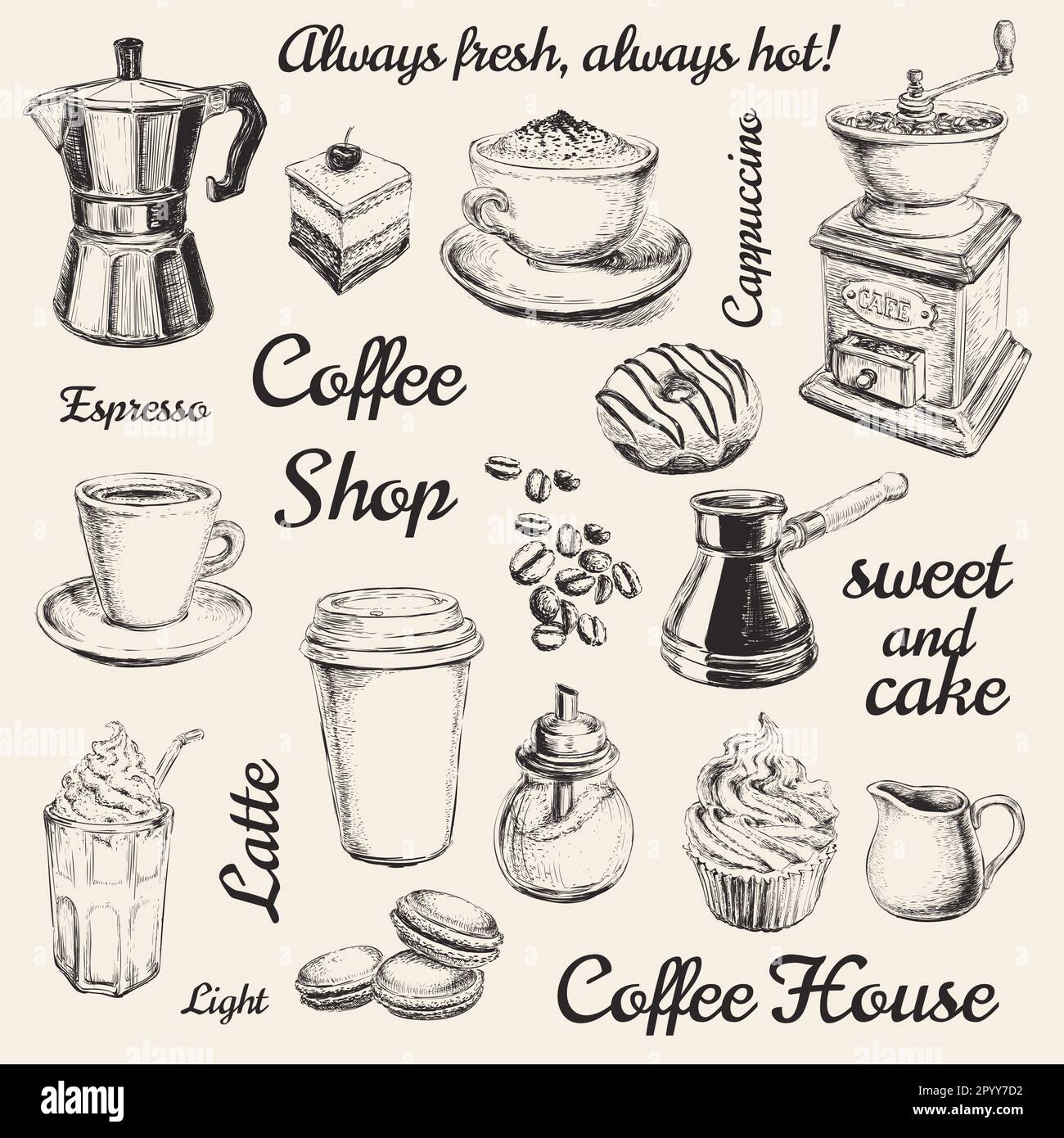 Hand Drawn Set Coffee Vector illustration Hand Drawn Set Coffee Vector ...