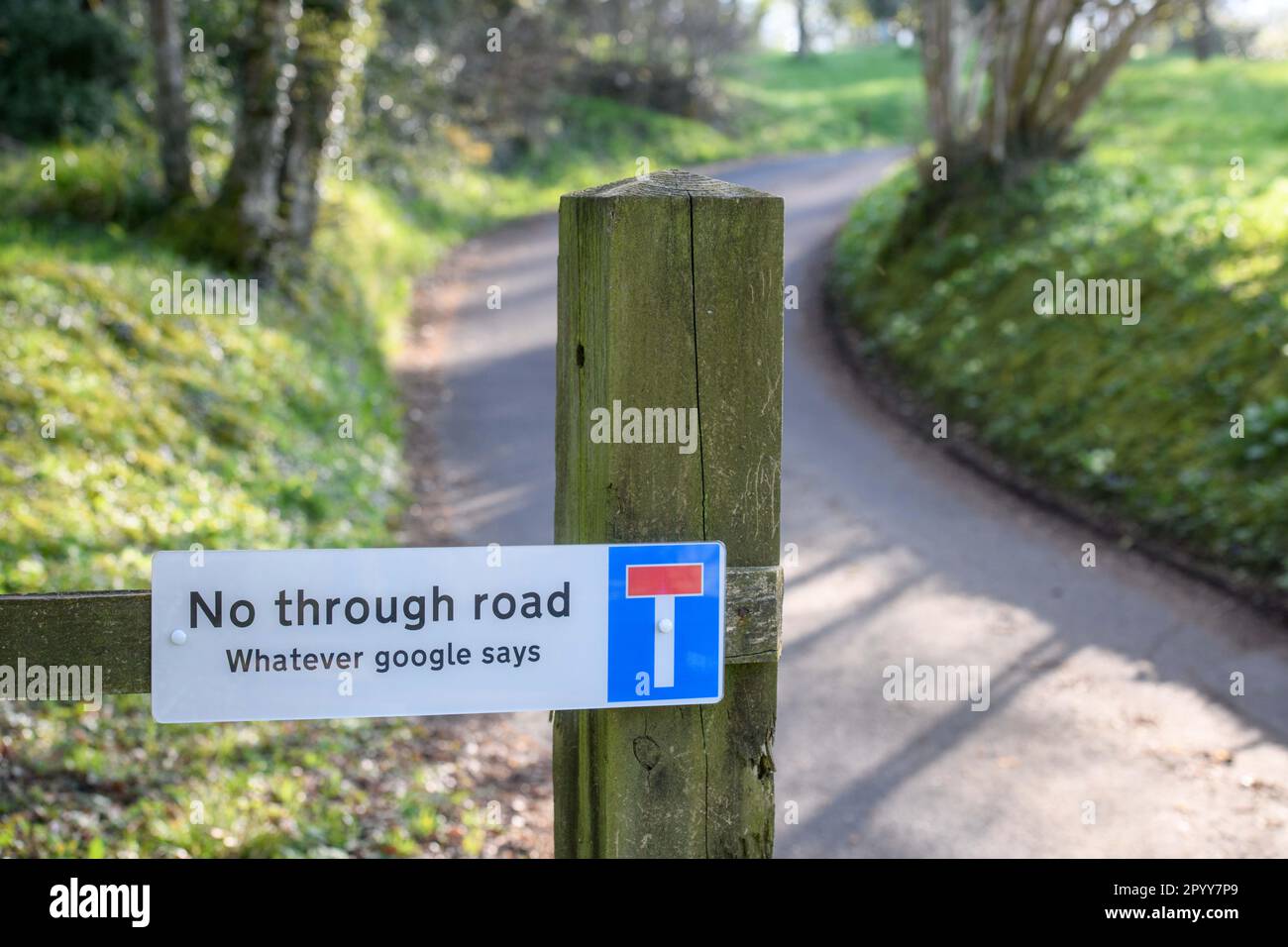 A sign on the public road seemingly refuting Google Maps, UK Stock ...