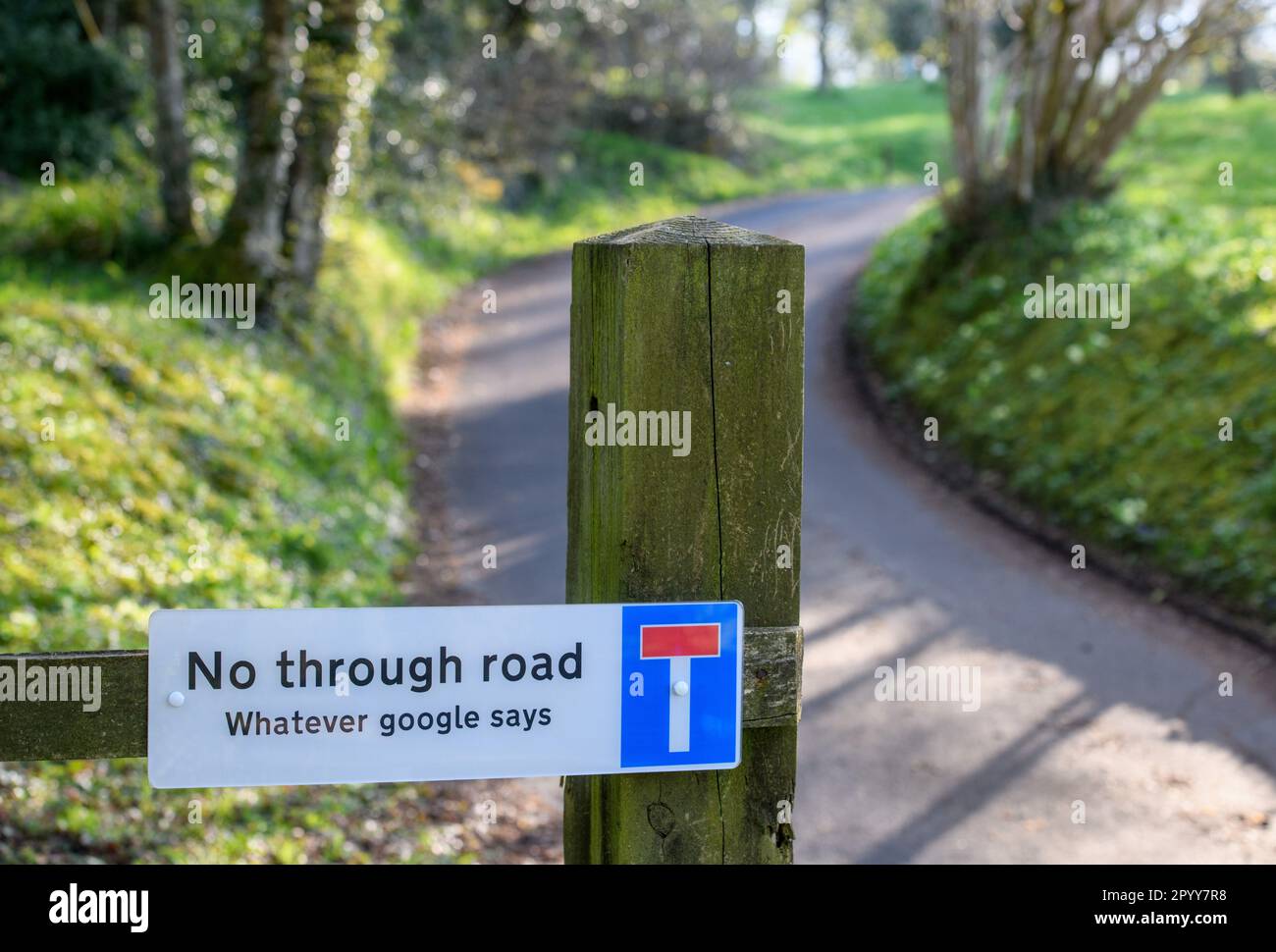 A sign on the public road seemingly refuting Google Maps, UK Stock ...