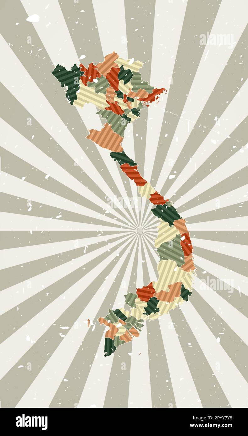 Vietnam vintage map. Grunge poster with map of the country in retro ...