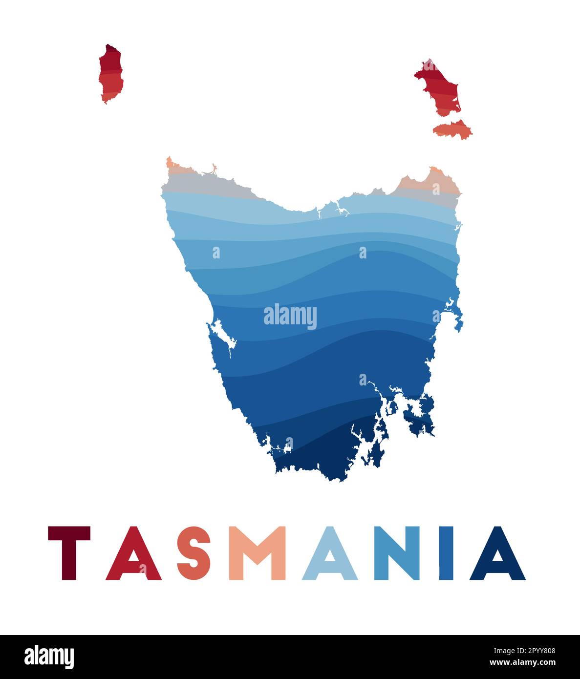 Tasmania map. Map of the island with beautiful geometric waves in red ...