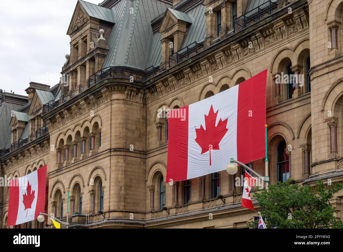 Canada, Ottawa - July 1, 2022: Canada Day. Canadian flags on building ...