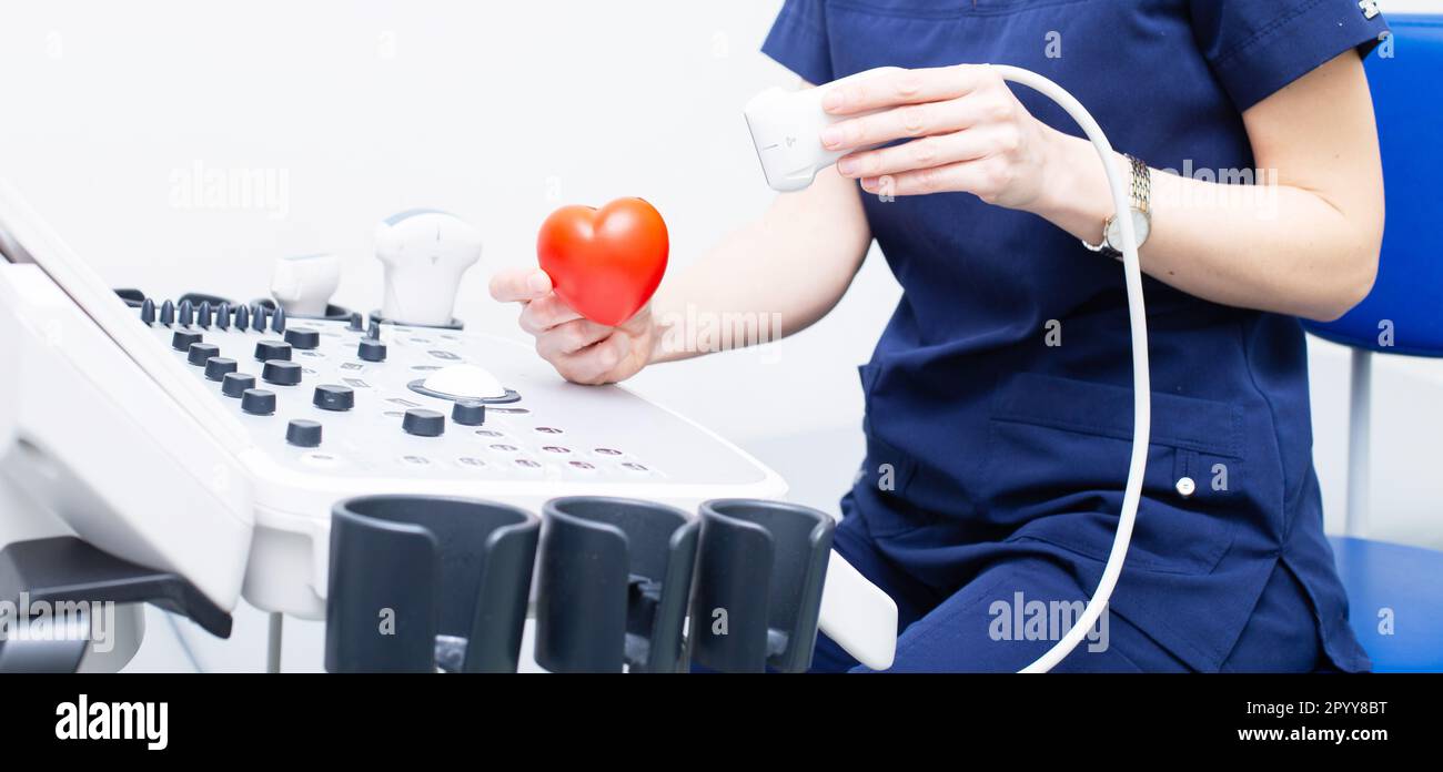 Female doctor sitting in office in a hospital with ultrasound ...
