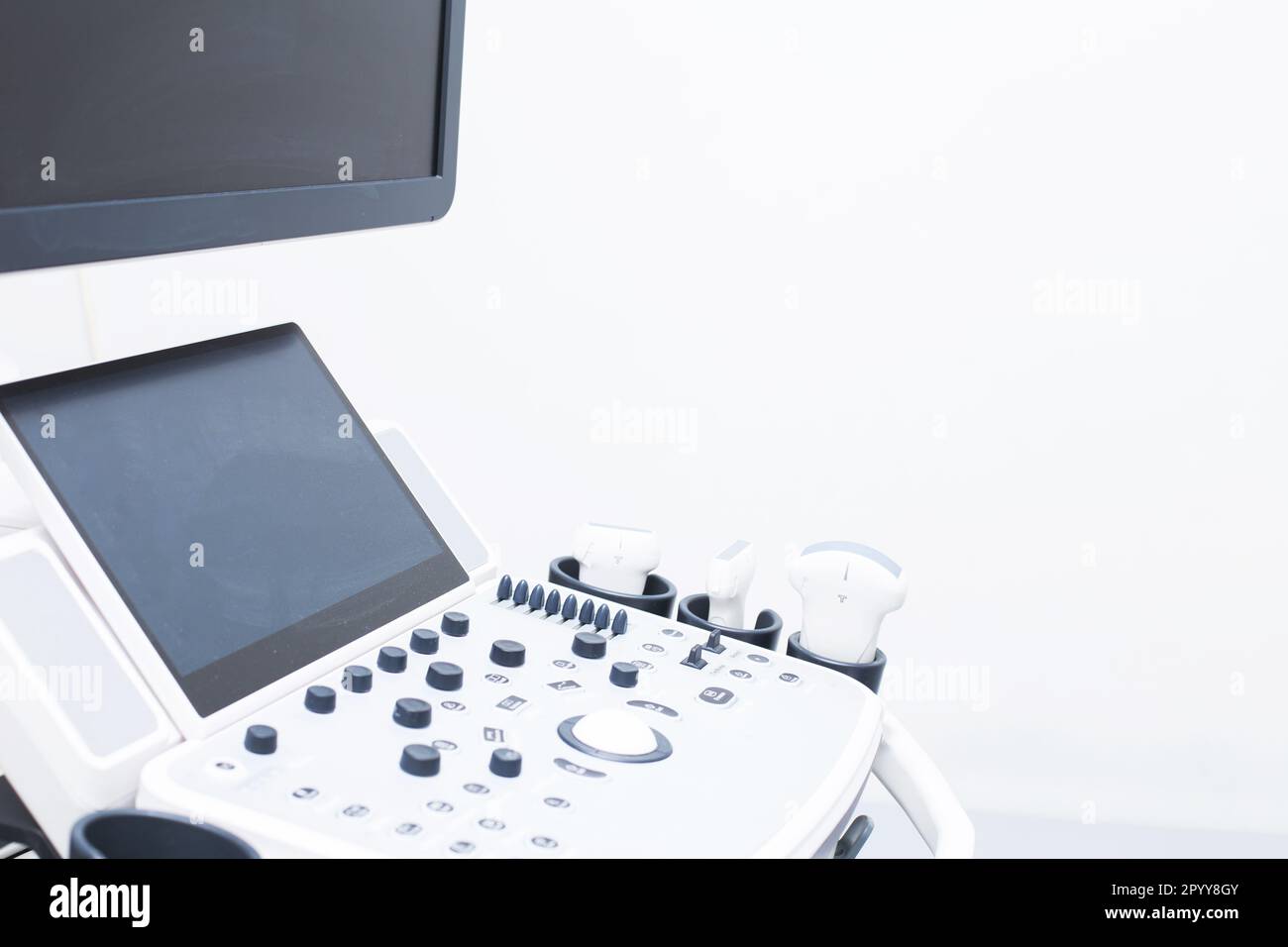 Modern ultrasound machine, scanners and sensors close-up. Medical ...