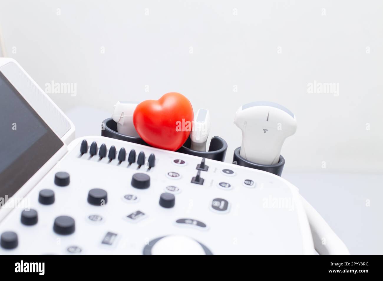 Modern ultrasound machine, scanners and sensors close-up. Medical ...