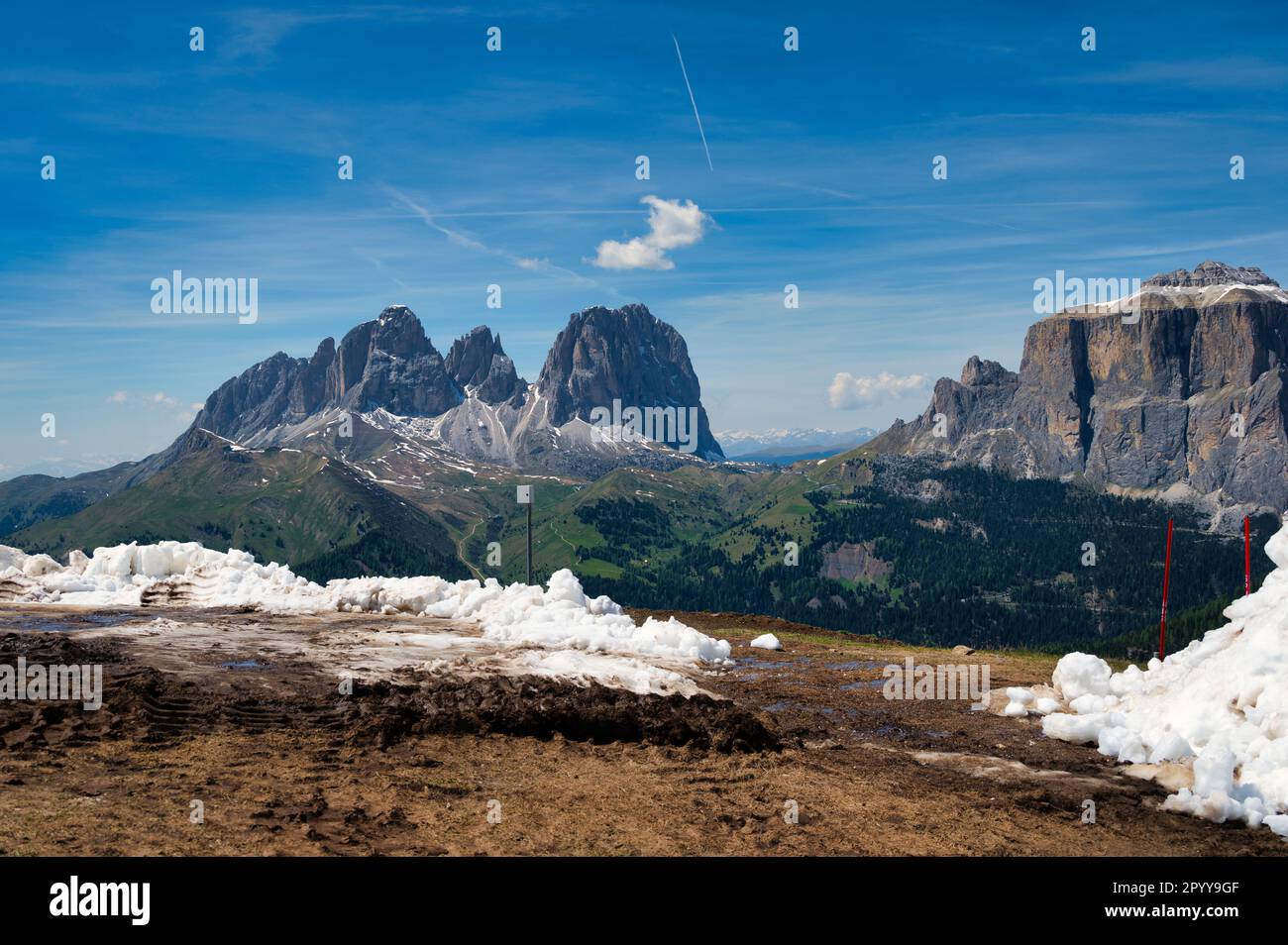 mountain landscape along the Viel del Pan trail, Canazei, Val di Fassa ...