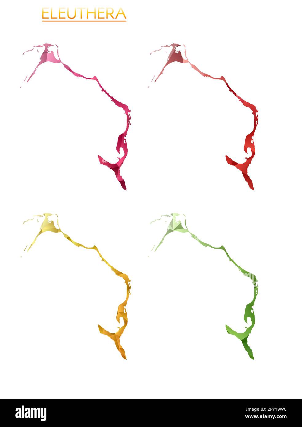 Set of vector polygonal maps of Eleuthera. Bright gradient map of ...