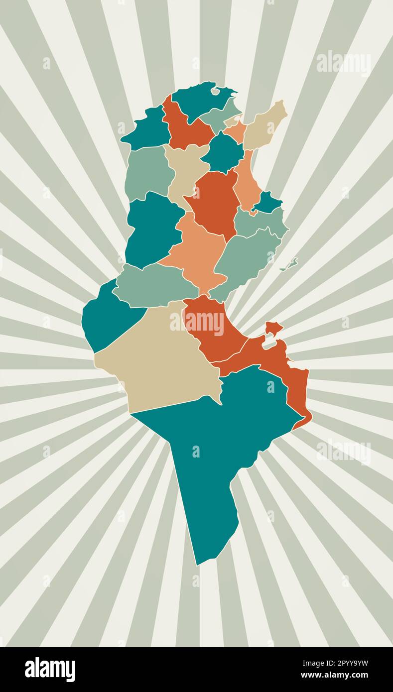 Tunisia map. Poster with map of the country in retro color palette ...