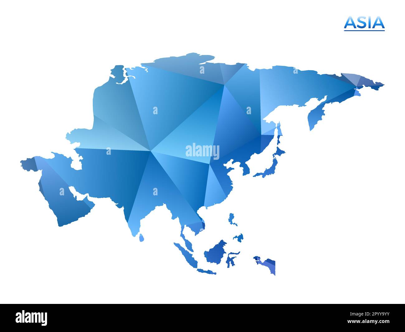 Vector polygonal Asia map. Vibrant geometric continent in low poly style. Appealing illustration ...