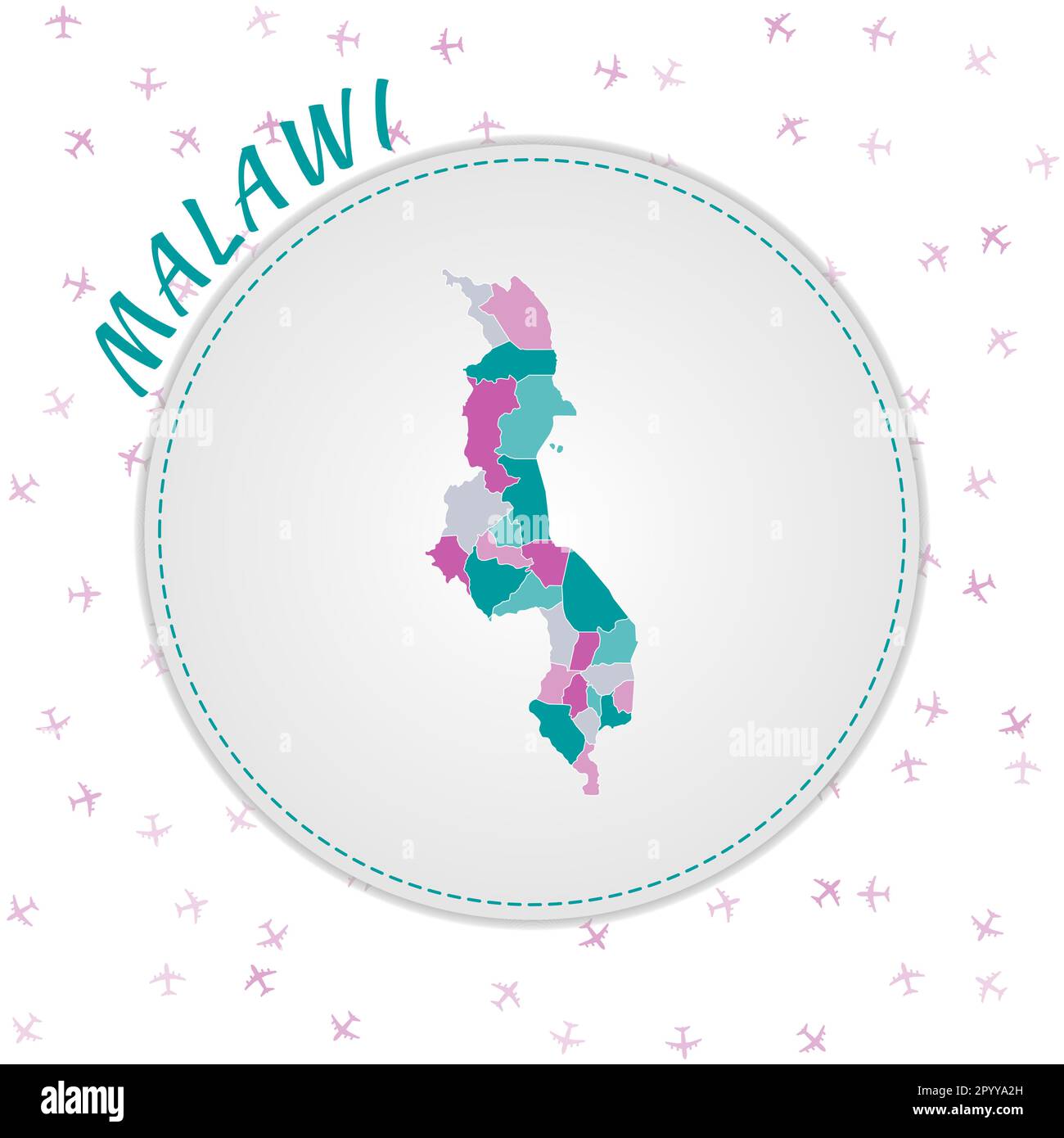 Malawi Map Design Map Of The Country With Regions In Emerald Amethyst