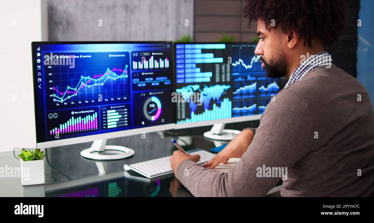 Financial Business Analytics Data Dashboard. Analyst Man Stock Photo ...