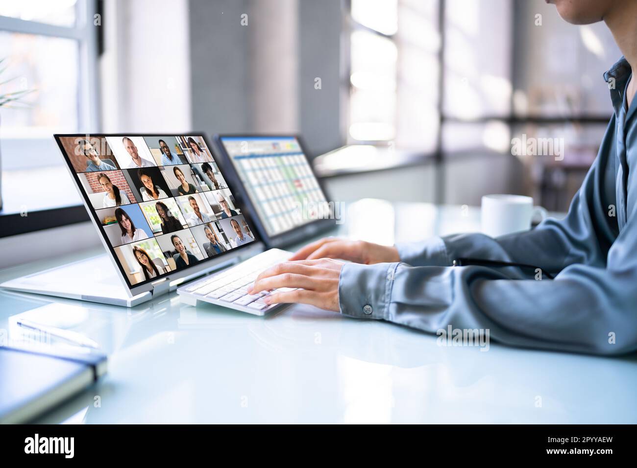 African Woman Video Conference Business Call On Computer Screen Stock ...