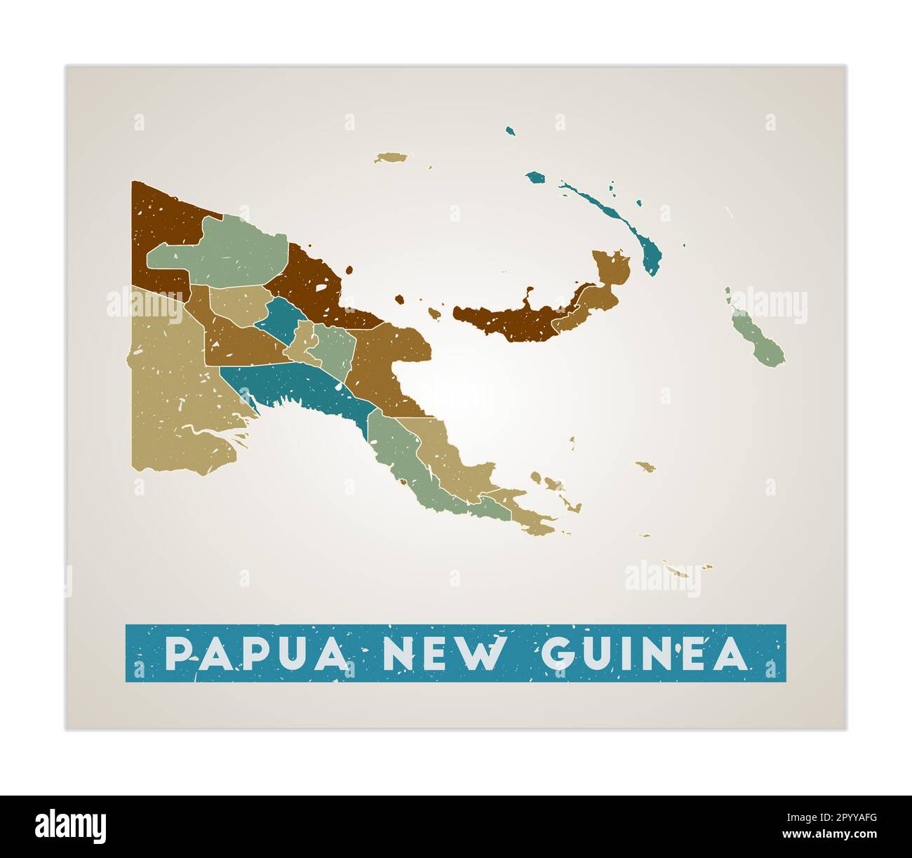 Papua New Guinea map. Country poster with regions. Old grunge texture ...