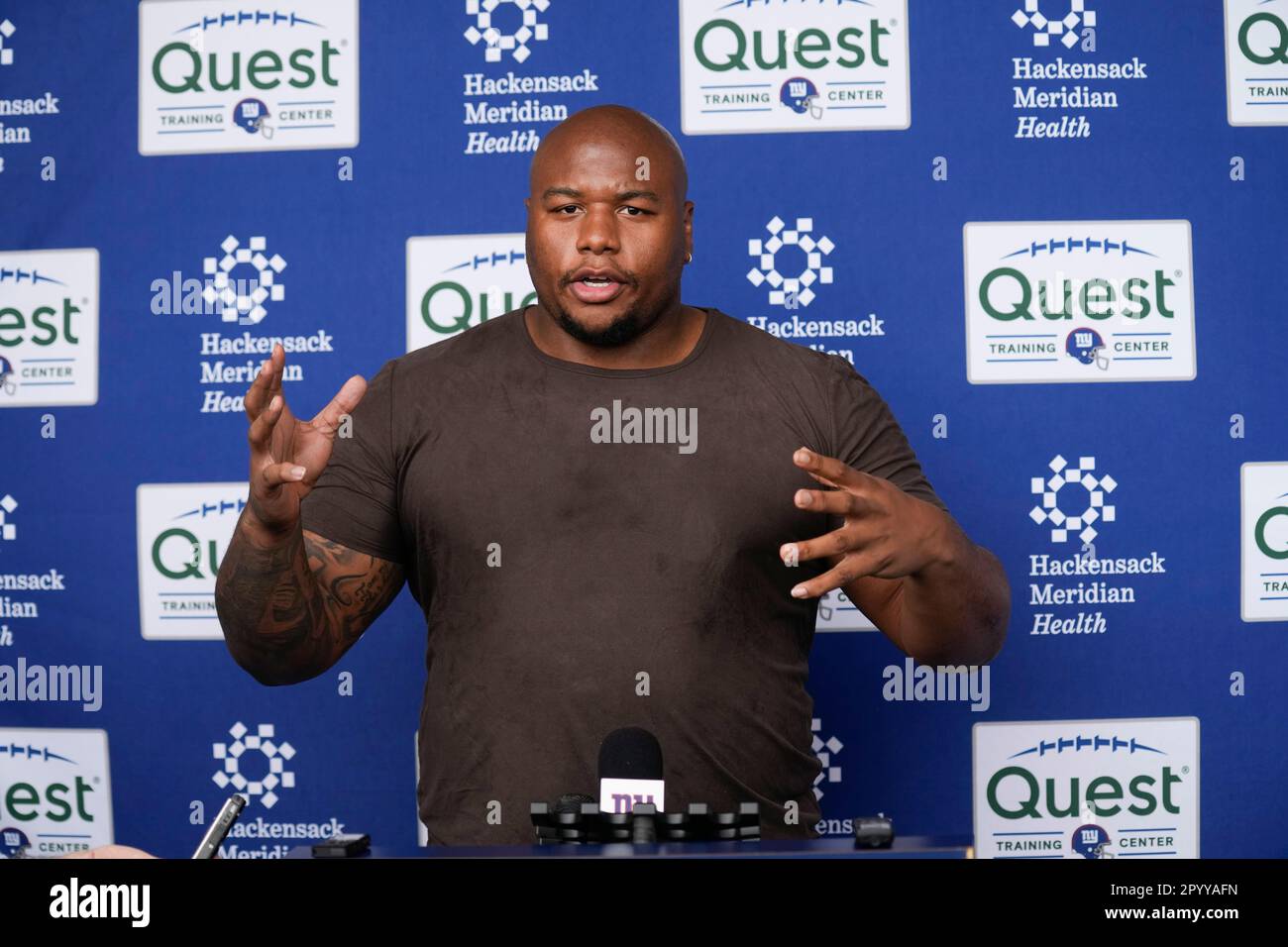 New York Giants' Dexter Lawrence talks to reporters after an NFL ...