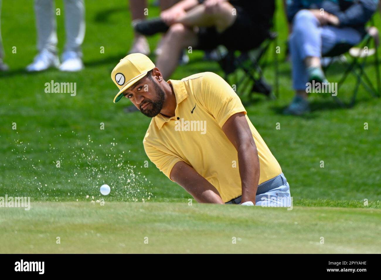 CHARLOTTE, NC - MAY 05: Tony Finau (USA) hits from the trap on 1 during ...