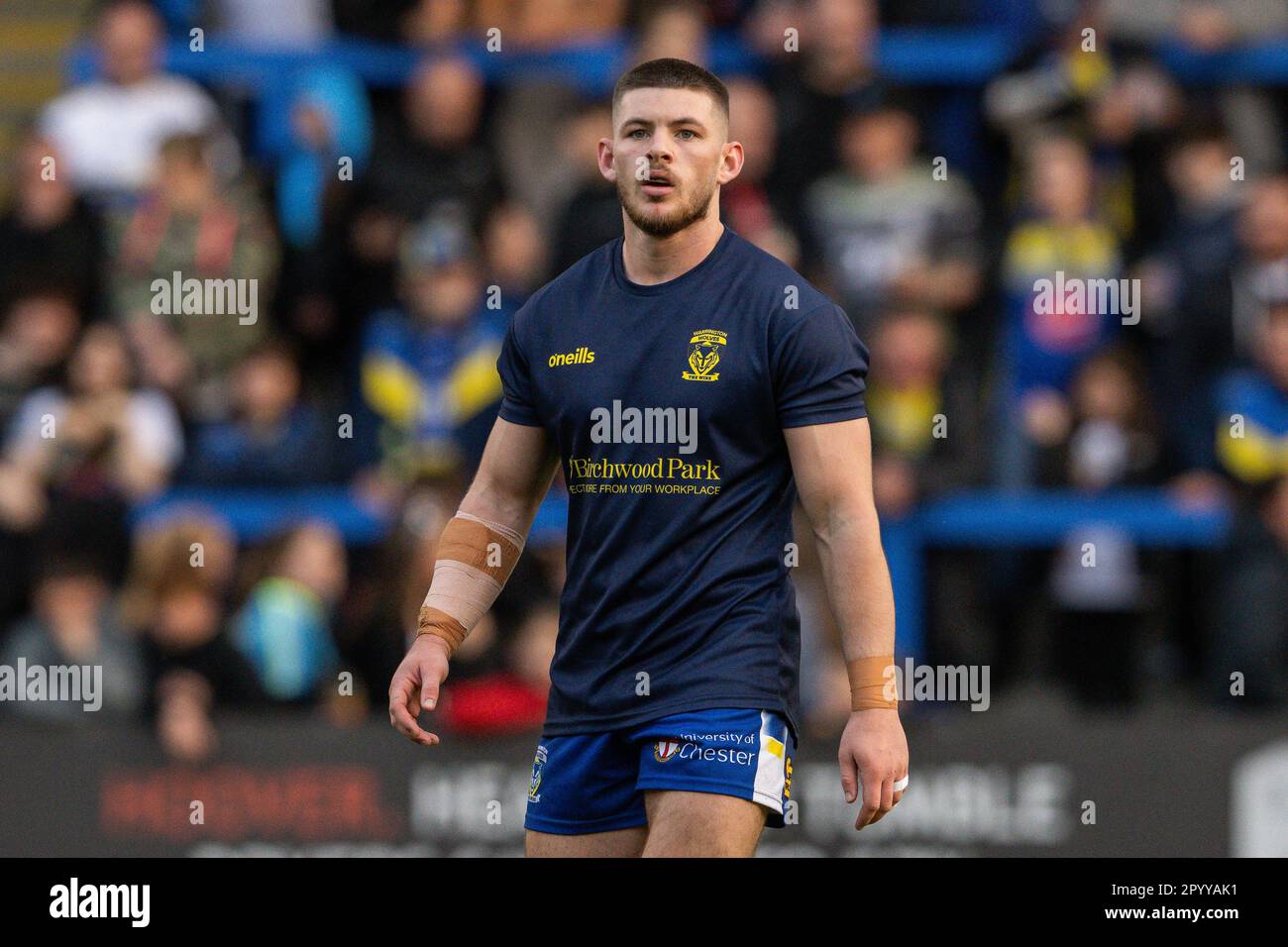 Danny Walker #16 of Warrington Wolves during pre match warm up ahead o ...