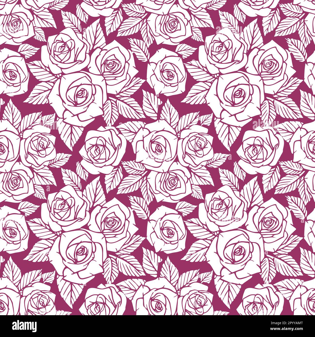 seamless white asymmetric pattern of rose contours on a purple ...