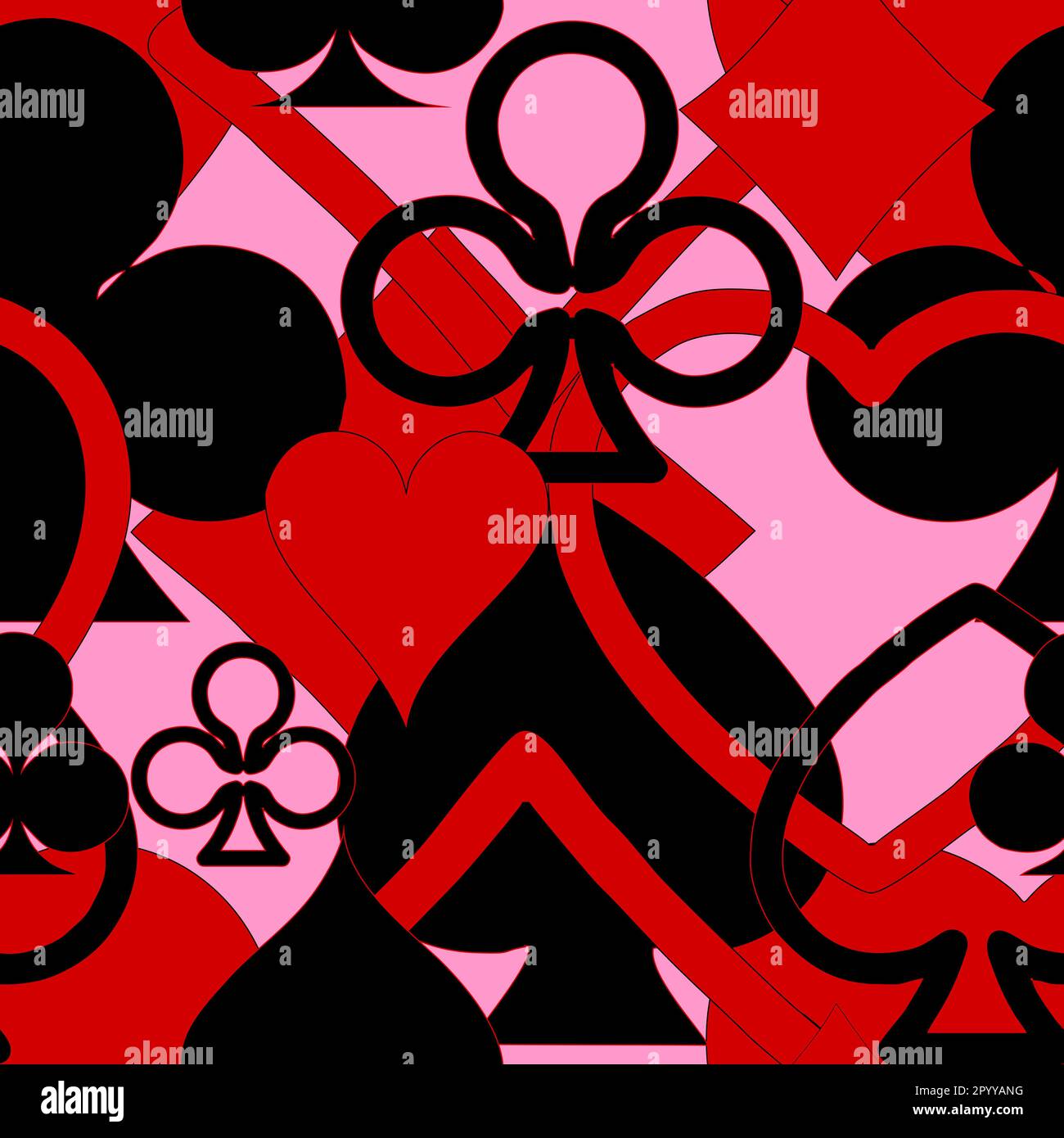 abstract seamless black and red pattern of different card suits ...