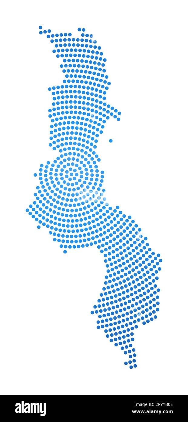 Malawi dotted map. Digital style shape of Malawi. Tech icon of the country with graduated dots ...