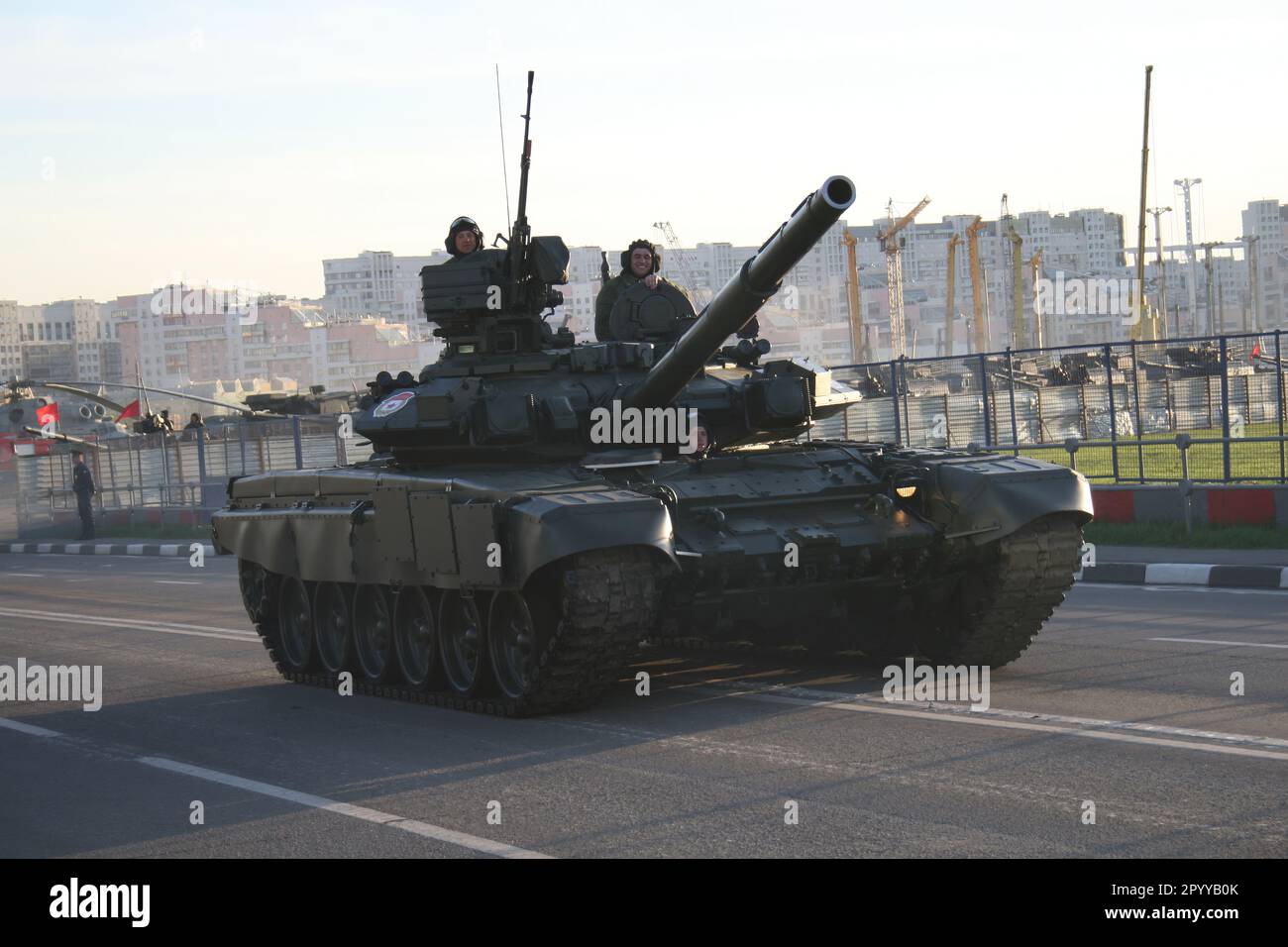 Rehearsal of the Victory Day parade in Moscow. Russian military tanks ...