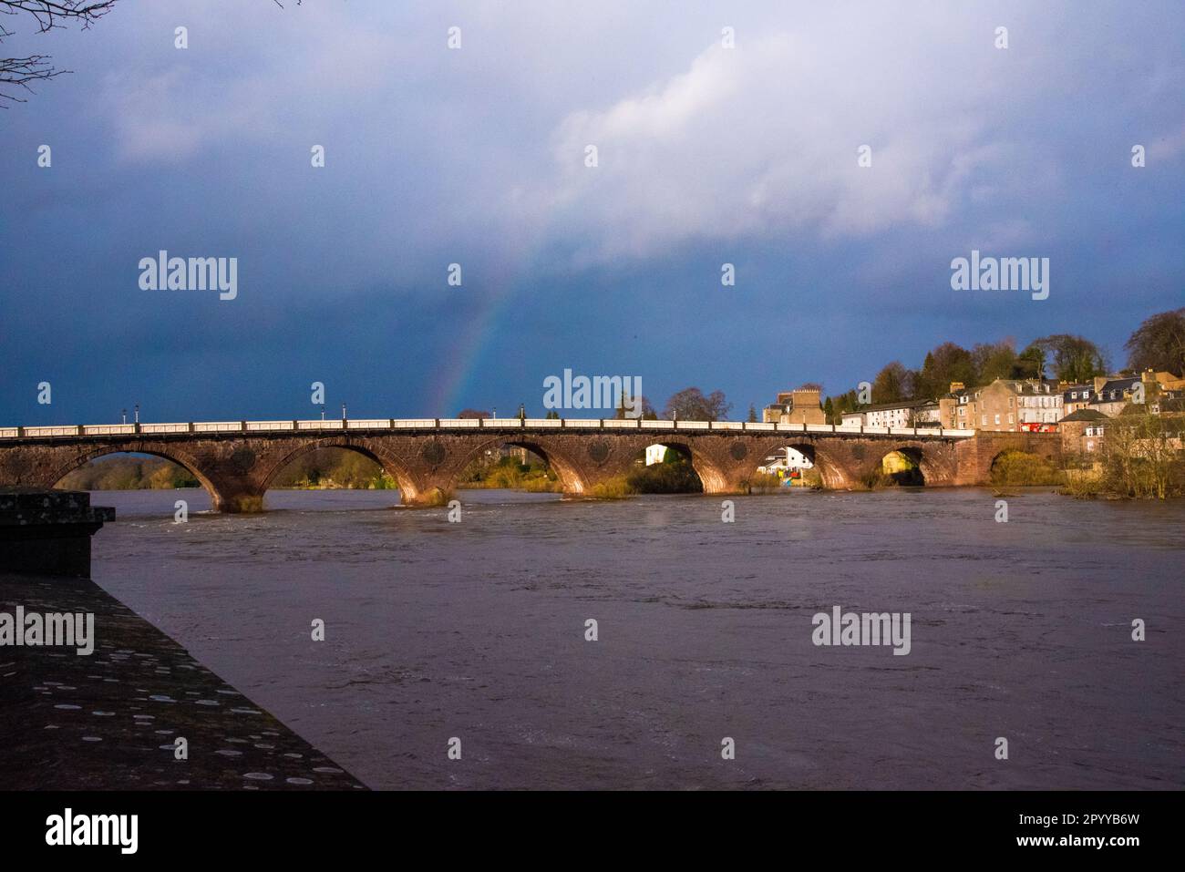 Smeaton's Bridge with rainbow, A85, Perth, Scotland, UK Stock Photo - Alamy