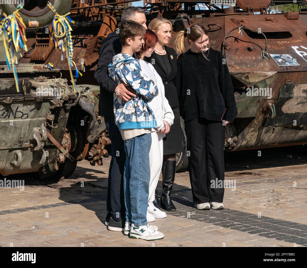 U. S. Ambassador to Ukraine Bridget Brink (2nd R) pose with members of ...