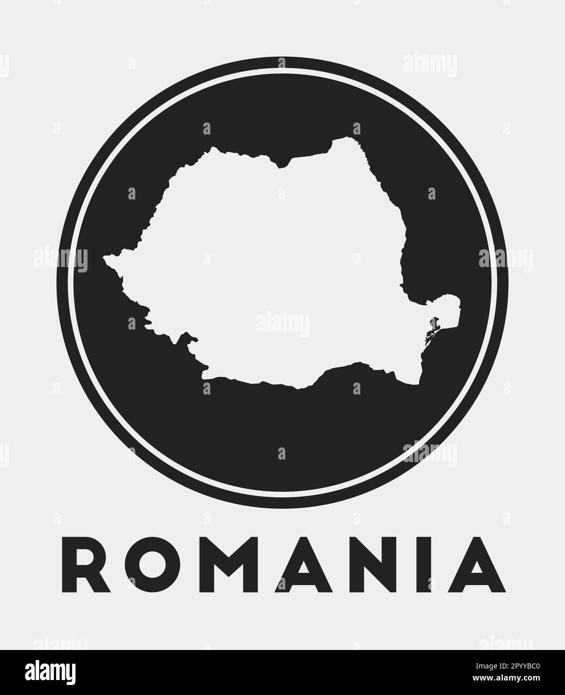 Romania icon. Round logo with country map and title. Stylish Romania ...