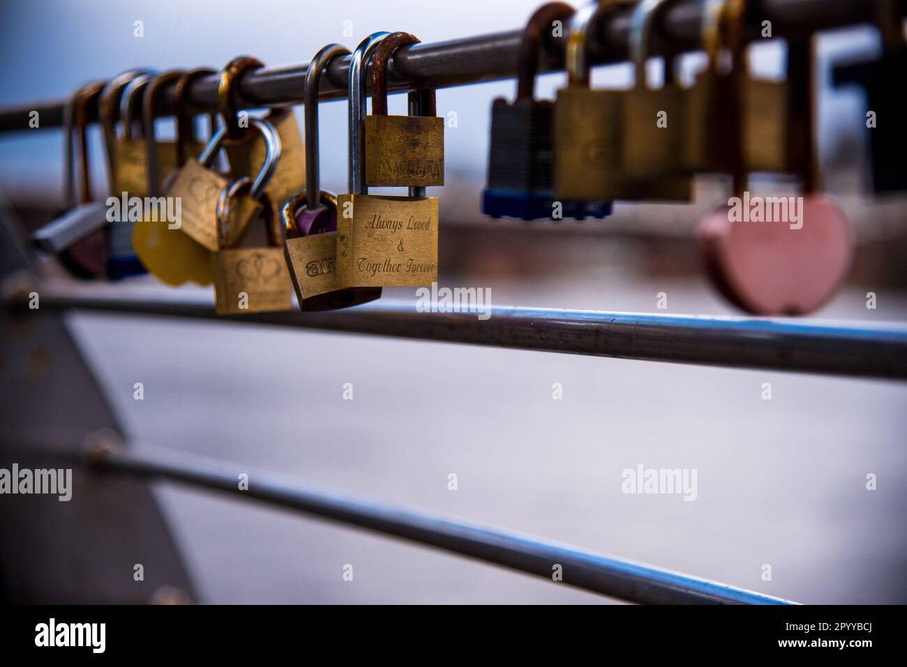 Love Locks on railings, Tay Street, Perth, Scotland, UK Stock Photo - Alamy