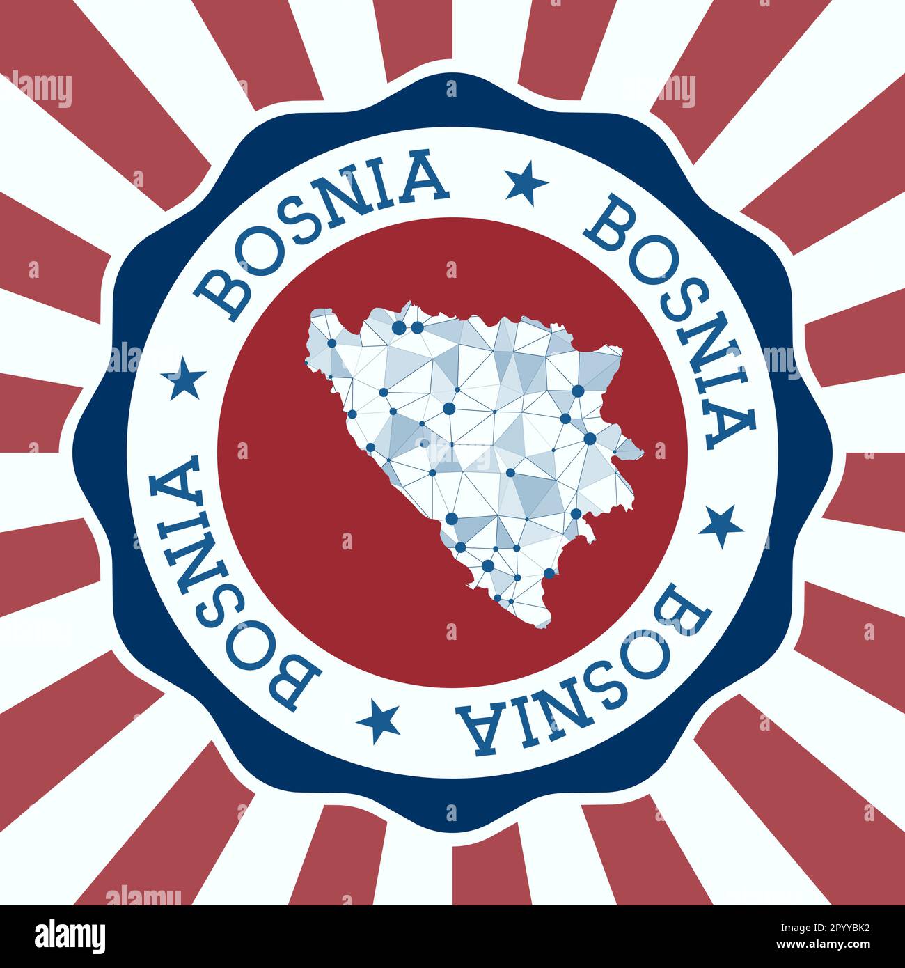 Bosnia Badge. Round logo of country with triangular mesh map and radial ...