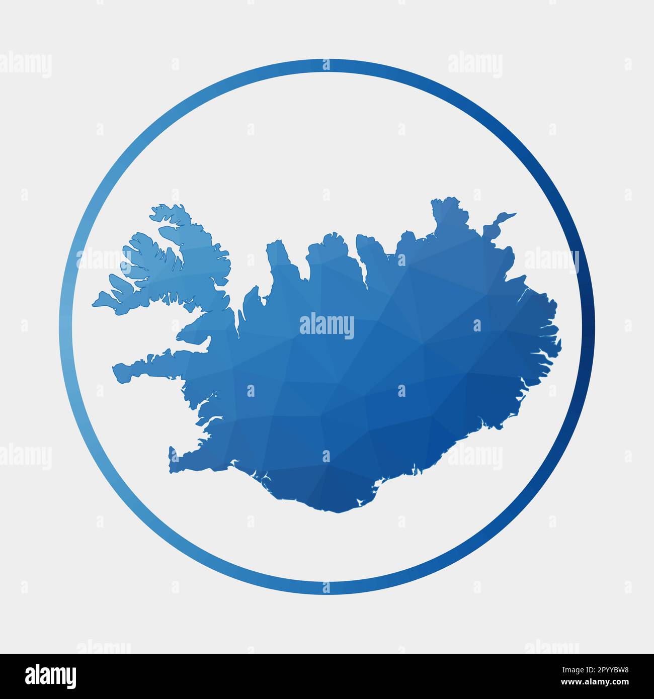 Iceland icon. Polygonal map of the country in gradient ring. Round low ...