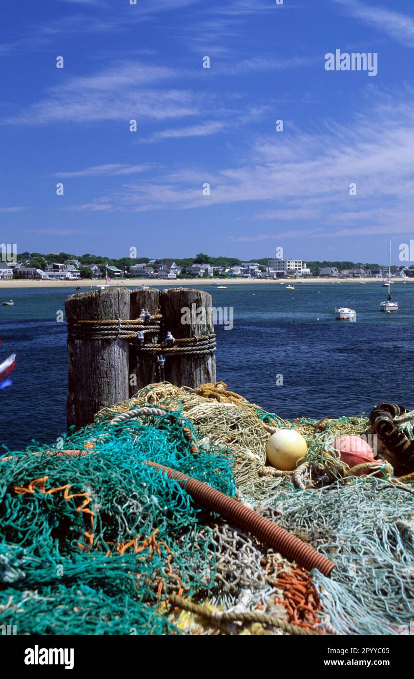 Fishing nets on pier, Provincetown Harbor, Cape Cod Stock Photo - Alamy