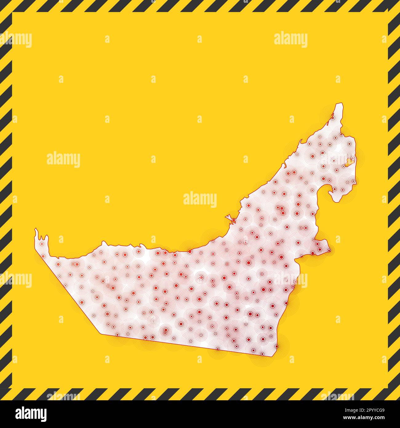 UAE closed - virus danger sign. Lockdown country icon. Black striped ...