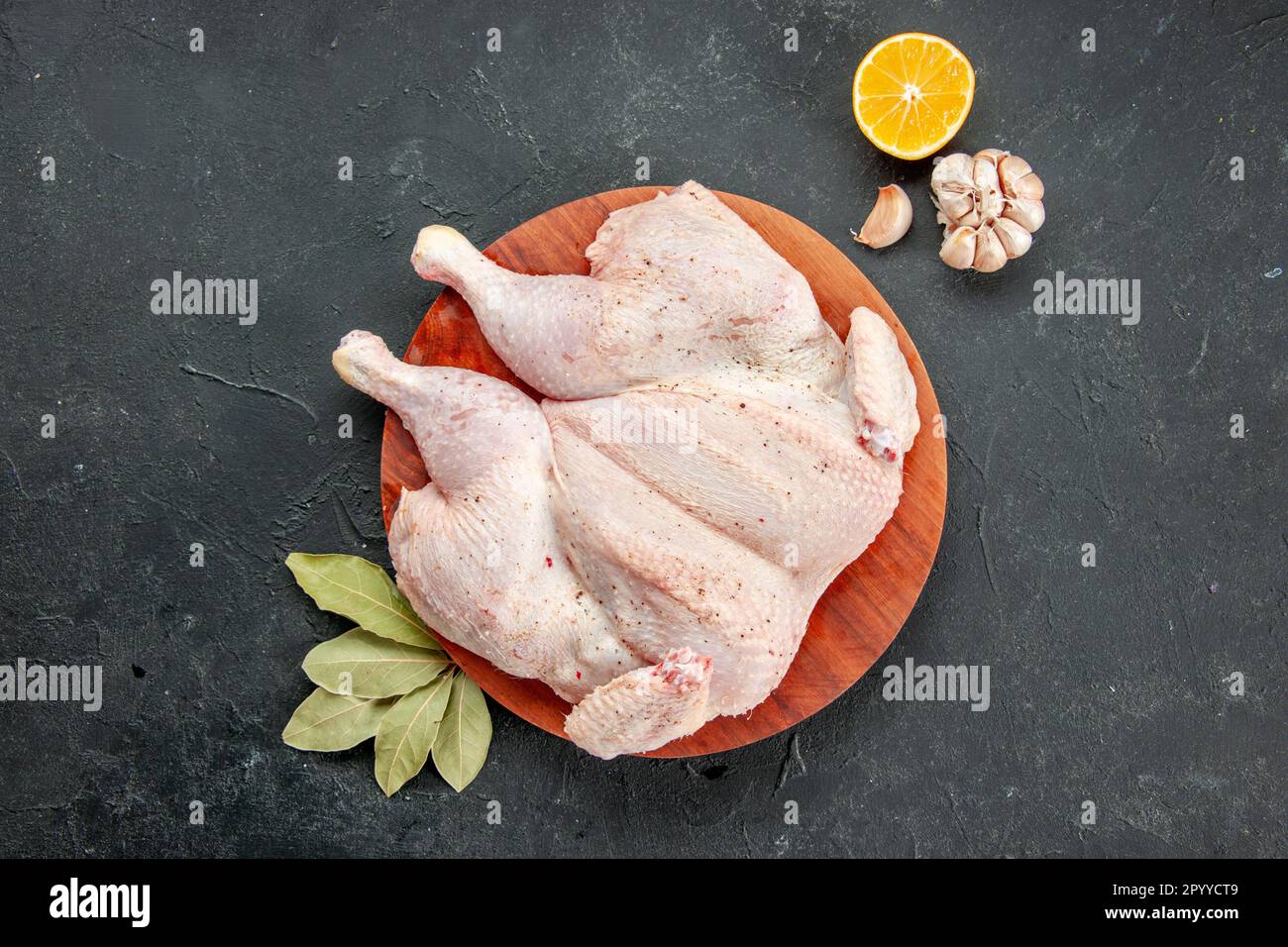 top view fresh chicken on a dark background cooking dish food salad ...