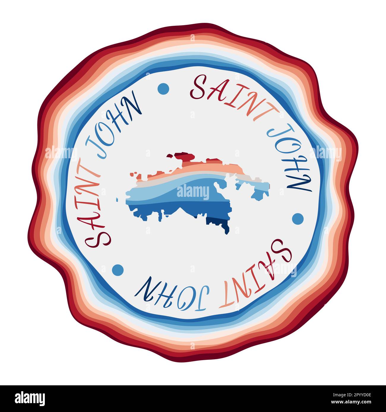 Saint John badge. Map of the island with beautiful geometric waves and ...