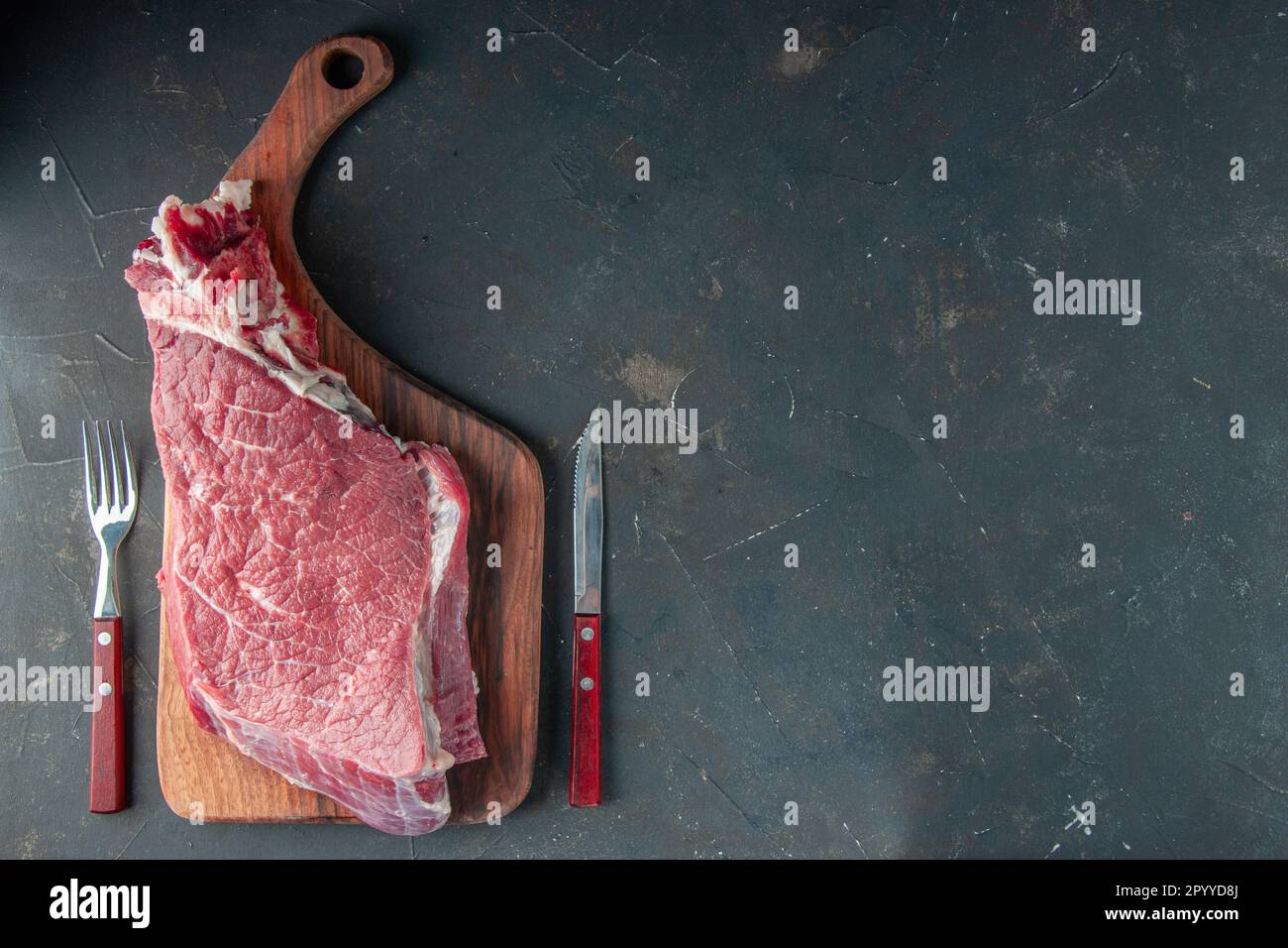 top view raw meat slice on dark background color butcher meal food meat ...