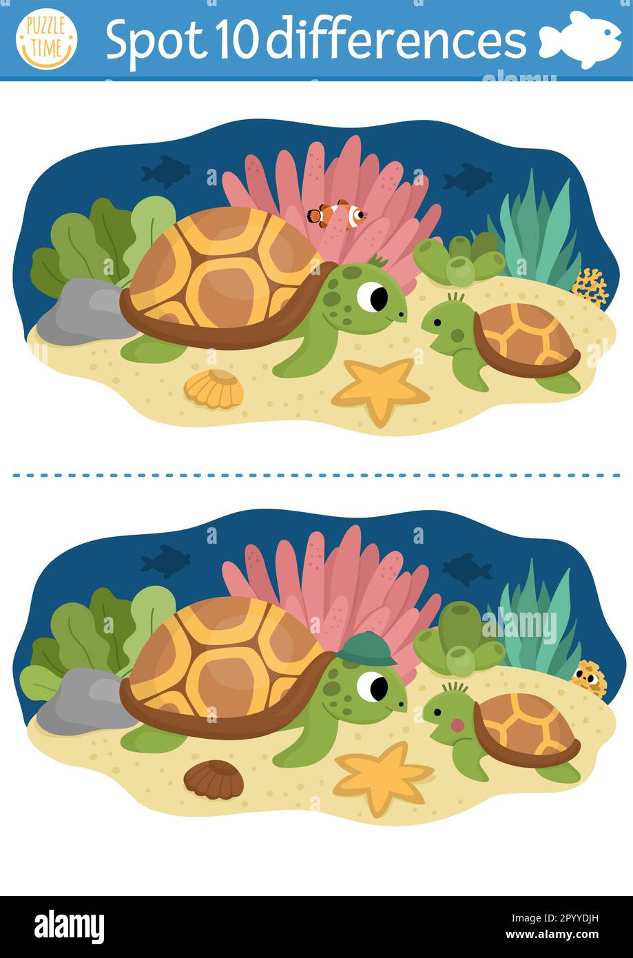 Find differences game for children. Under the sea educational activity ...