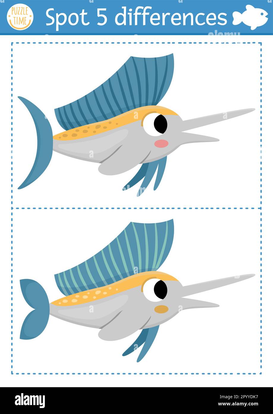 Find differences game for children. Under the sea educational activity ...