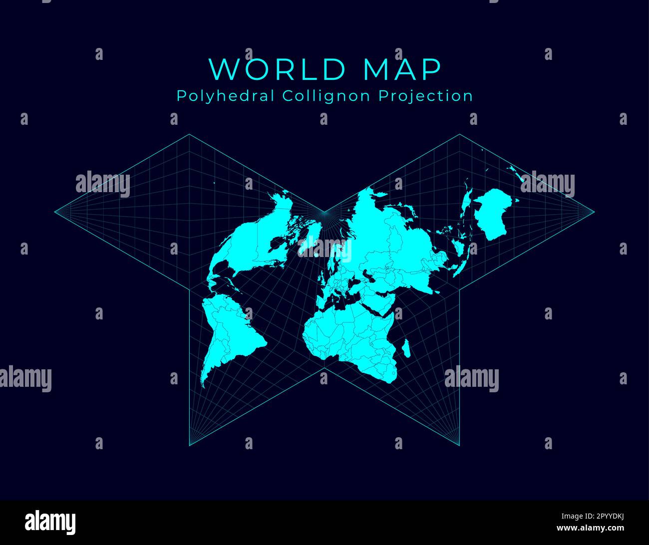 Map of the World. Collignon butterfly projection. Futuristic ...