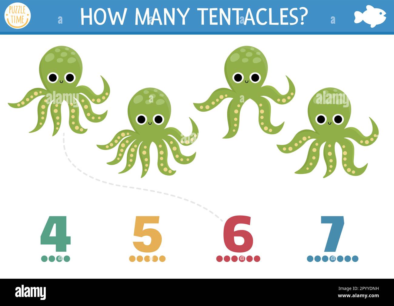 Match the numbers under the sea game with octopus and tentacles. Ocean ...