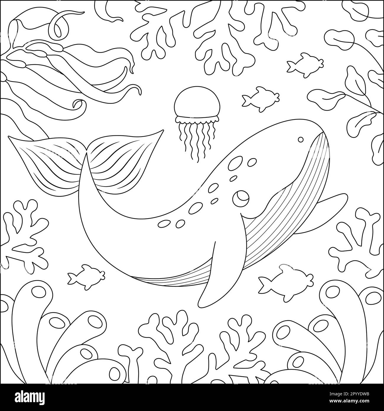 Vector black and white under the sea landscape illustration with blue ...