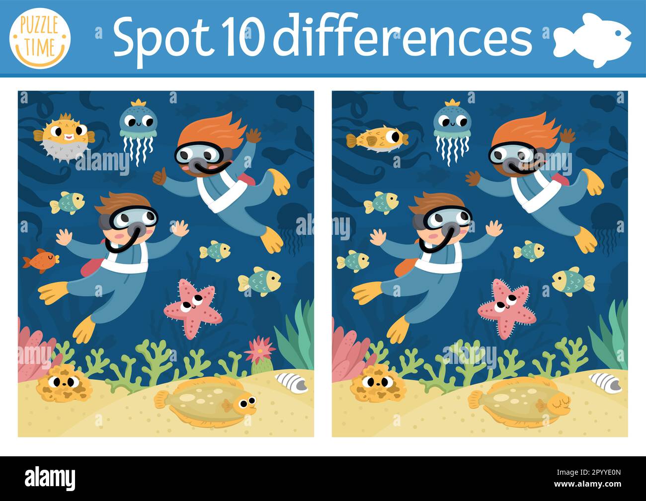 Find differences game for children. Under the sea educational activity ...
