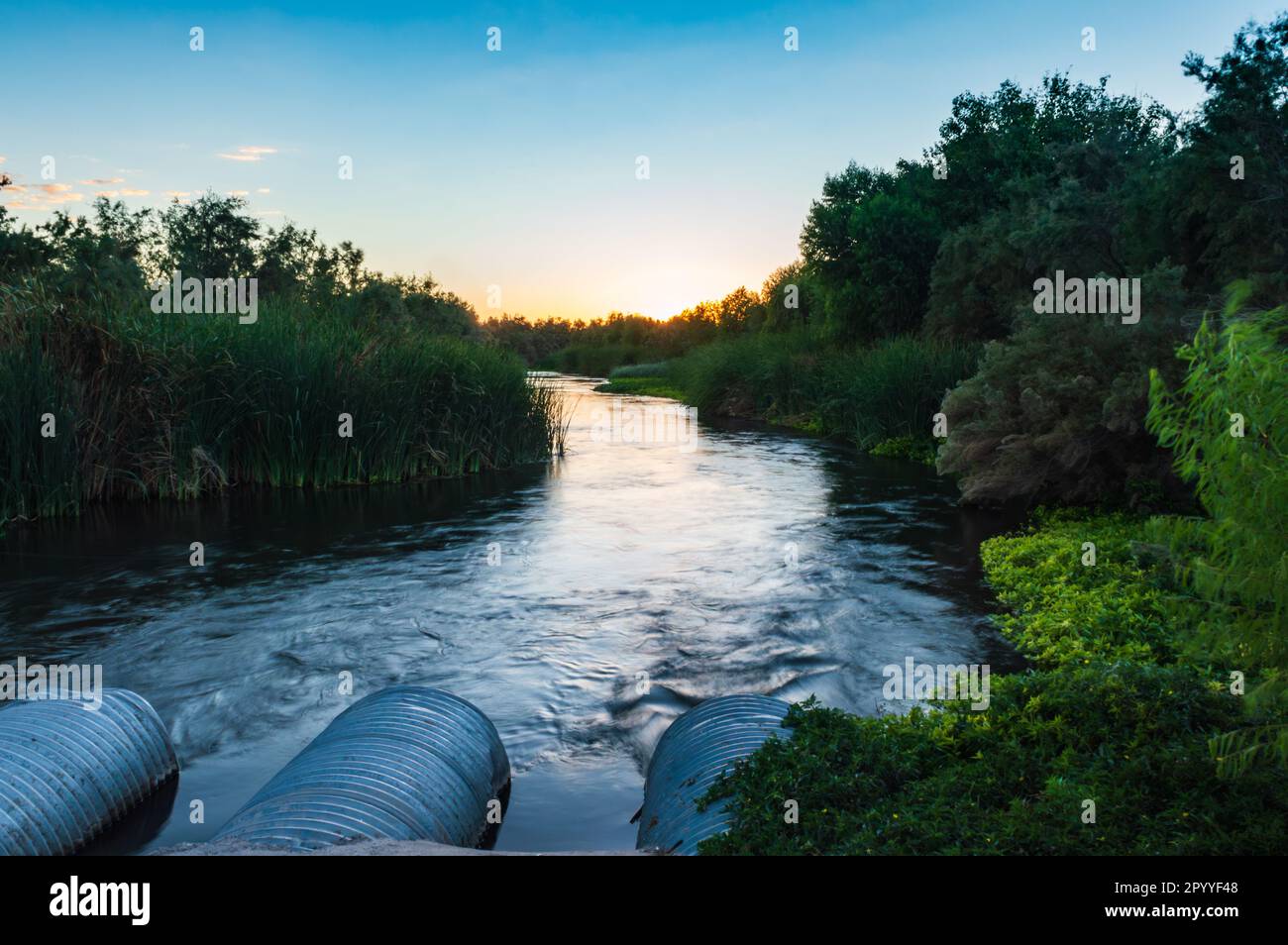 Color photograph of the Gila River flowing in Avondale near Phoenix ...