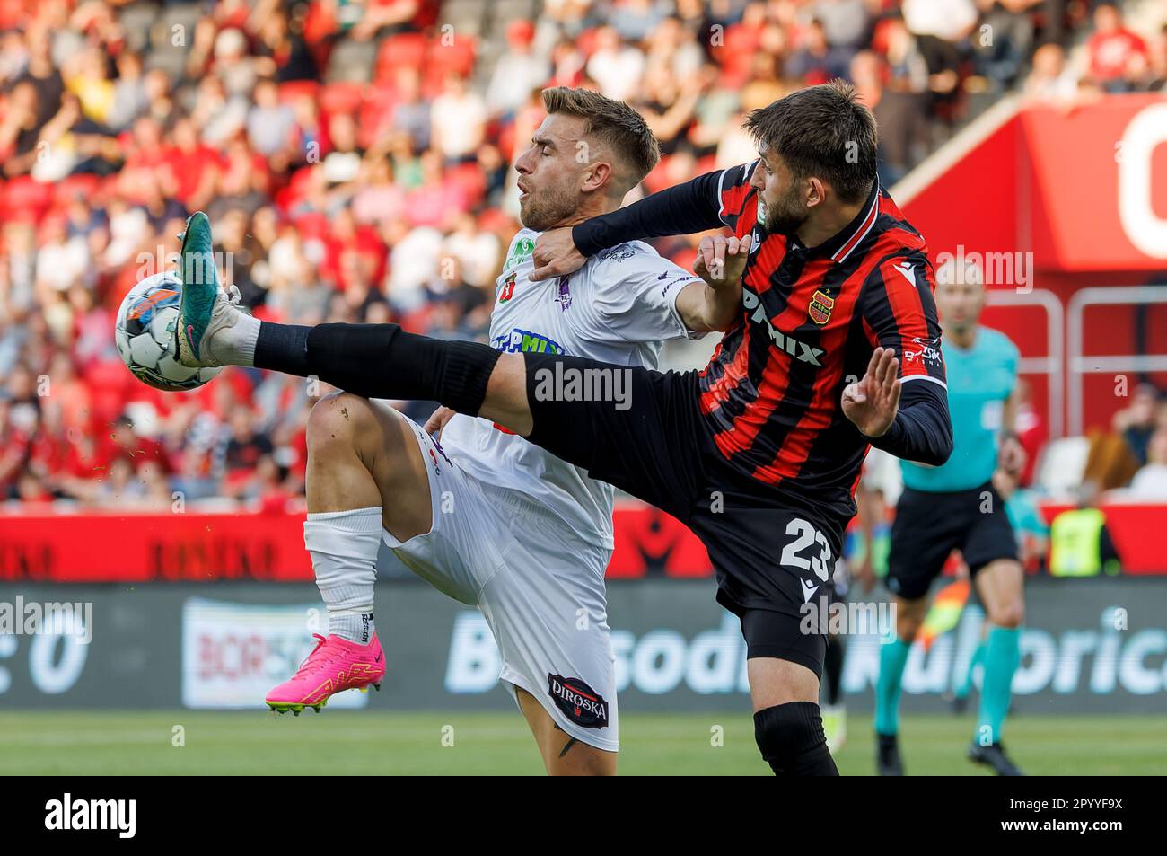 Budapest, Hungary. 5th May, 2023.Herdi Prenga of Budapest Honved fights ...