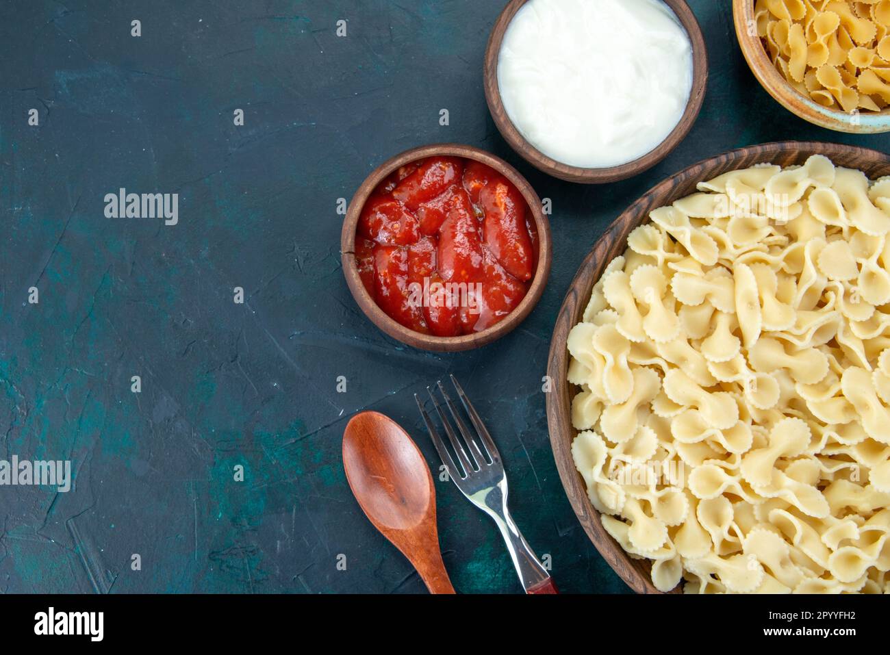 top view cooked italian pasta with seasonings on dark background pasta ...