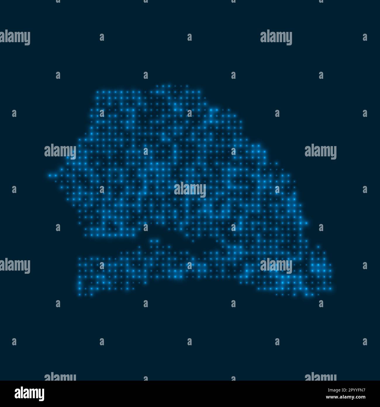 Senegal dotted glowing map. Shape of the country with blue bright bulbs ...