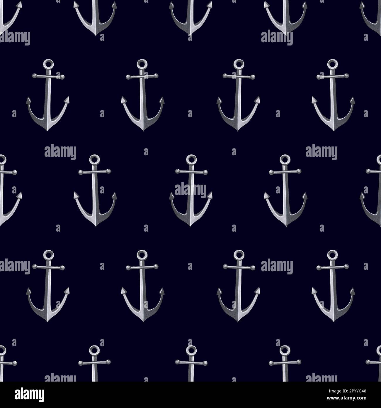 Steel anchors on a black background. Watercolor illustration, hand ...